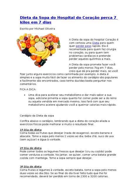 Dieta Da Sopa Do Hospital Do Coração Perca 7 Kilos Em 7 Dias Pdf