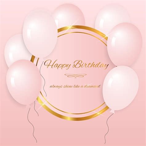 Fond Rose Avec Des Ballons Et Cadre Doré Brillent Joyeux Anniversaire