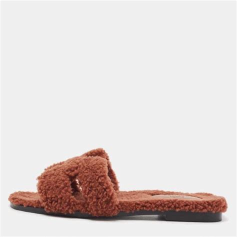 Hermes Brown Fur Oran Flat Slides Size 37 Hermes The Luxury Closet