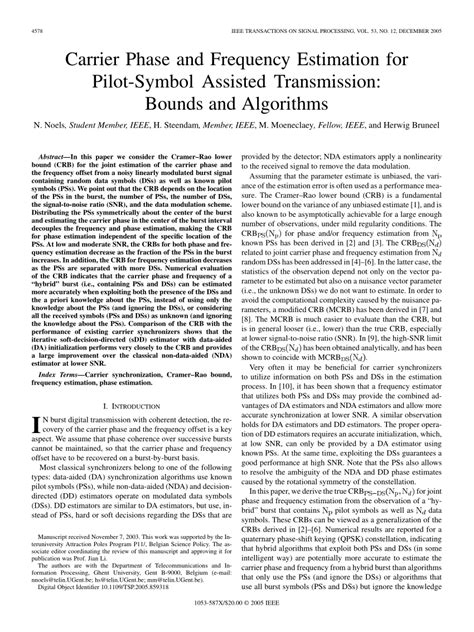 pdf carrier phase and frequency estimation for pilot symbol assisted