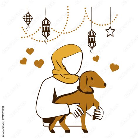 Muslim Women Wearing Hijab And Holding Cute Goat Concept Village Girl