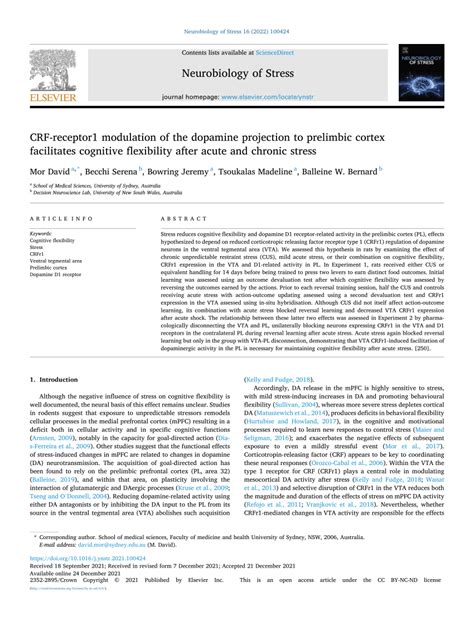 Pdf Crf Receptor1 Modulation Of The Dopamine Projection To Prelimbic
