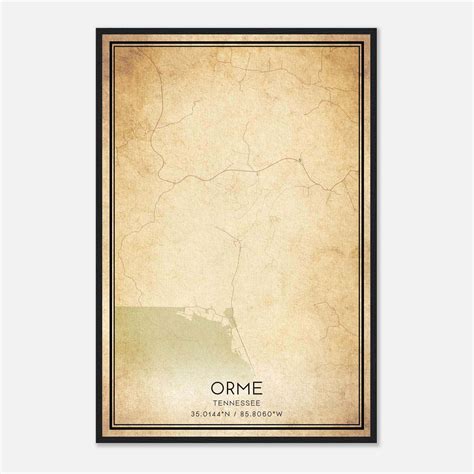 Vintage Orme Tennessee Map Poster Orme Tn City Road Wall Art Print Custom Maps And Posters