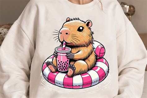 Capybara Drinking Boba Png Cute Bubble Graphic By Evolution Graphics