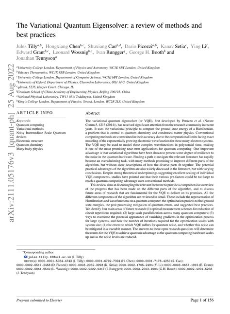 Pdf The Variational Quantum Eigensolver A Review Of Methods And Best