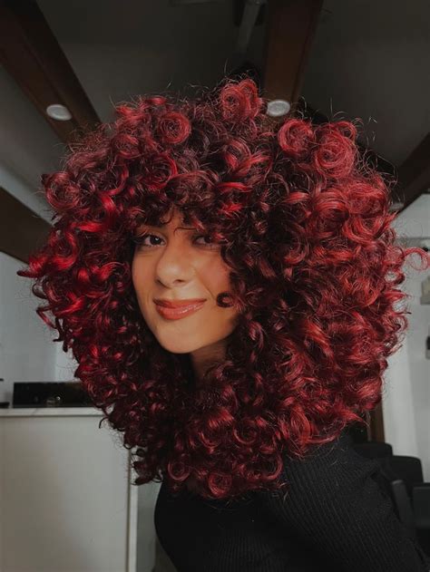 Red Curly Hair Red Curly Hair Dyed Red Hair Burgundy Curly Hair