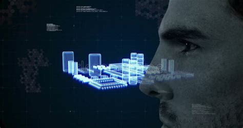 Digital Cityscape And Data Processing Image Over Close Up Of Man S Face