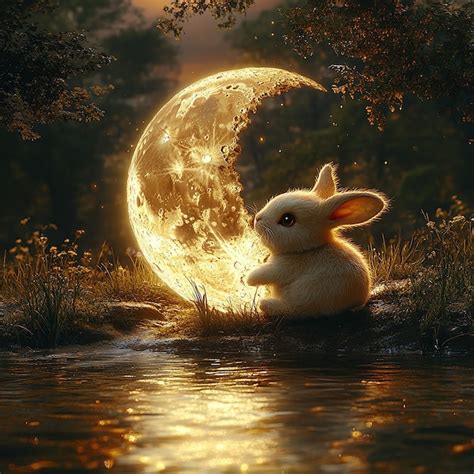 Golden Inflatable Moon Floating On Water With A Cute Cartoon Moon