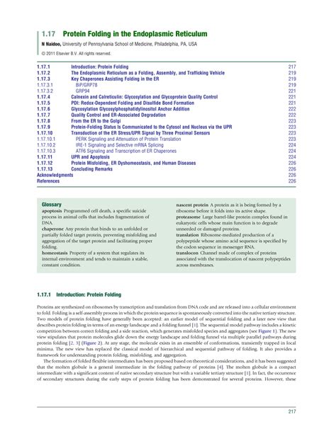 Pdf Protein Folding In The Endoplasmic Reticulum