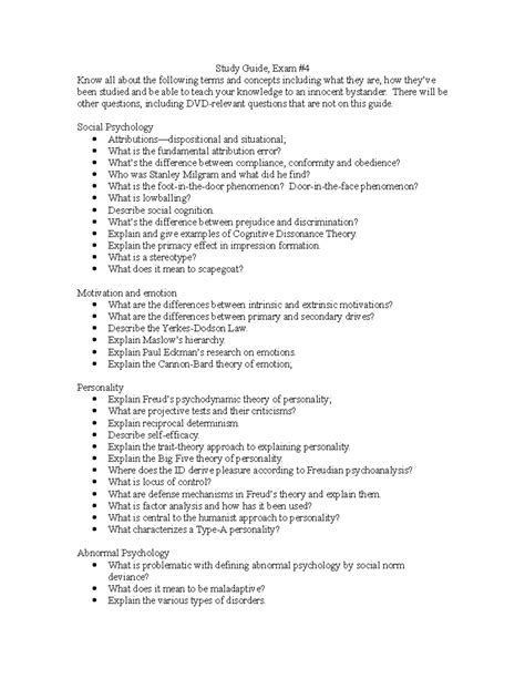 Psy 101 Study Guide Exam 4 Study Guide Exam Know All About The