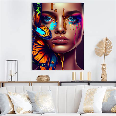 Mercer41 Sensual Woman With Colorful Butterfly I Wrapped Canvas
