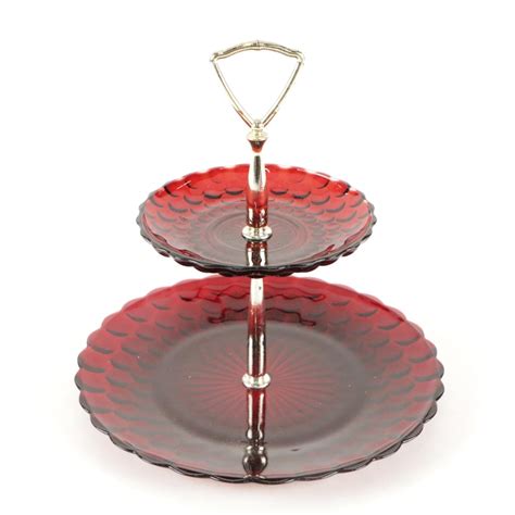 Anchor Hocking Bubble Ruby Flat Tumblers Bowl And Two Tier Tidbit