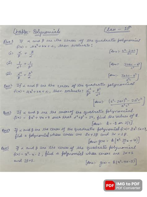 Ma Ch 2 Polynomials Class 10th Pdf