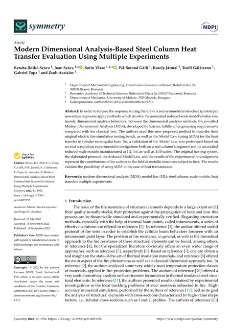 Pdf Modern Dimensional Analysis Based Steel Column Heat Transfer