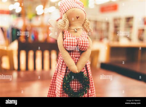 Doll In It Is Red A White Dress Made Hands Of Fabric Stock Photo Alamy