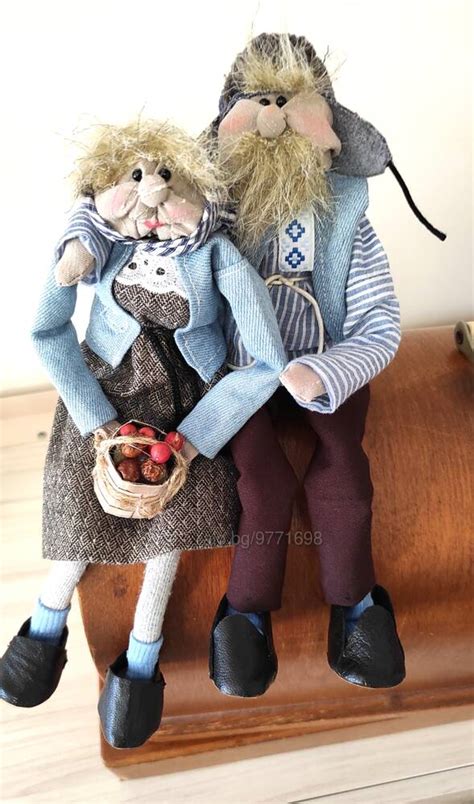 Дядо и баба кукли текстил двойка Сувенир Ръчно изработени Дядо и баба кукли текстил д