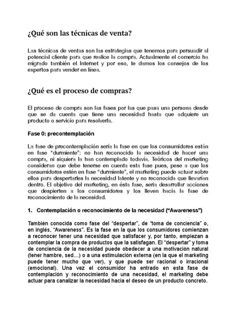 Técnicas De Venta Pdf Marketing Producto Negocio