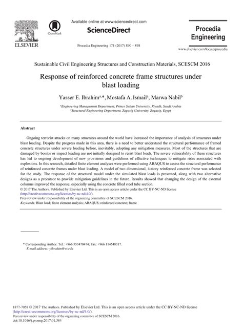 Pdf Response Of Reinforced Concrete Frame Structures Under Blast Loading