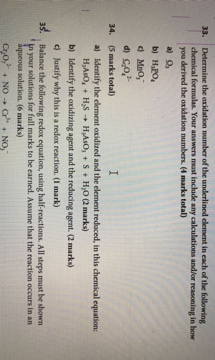 Solved 33 Determine The Oxidation Number Of The Underlined Chegg