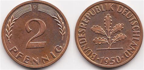 BRD 2 Pfennig 1950 D Kupfer Polierte Platte MA Shops