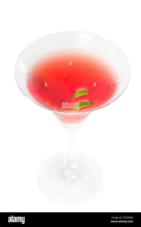 Cosmopolitan Drink Cocktail Straight Up On Martini Cup With Lime Peel