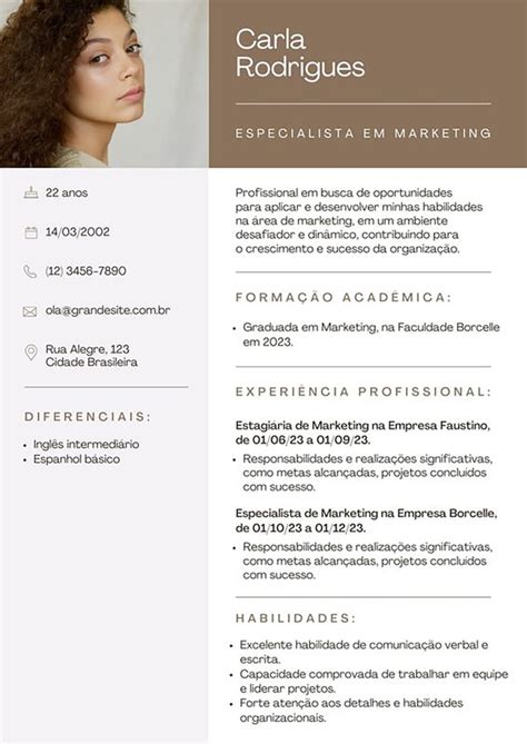 Currículo Documento Básico Minimalista Marrom Digital Elo7