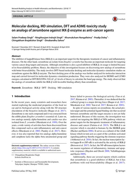 Pdf Molecular Docking Md Simulation Dft And Adme Toxicity Study On