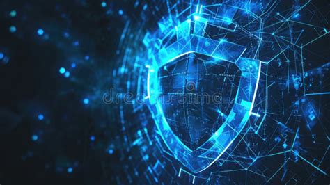 Futuristic Cyber Security Shield Guarding Against Threats On A Blue Abstract Digital Glowing
