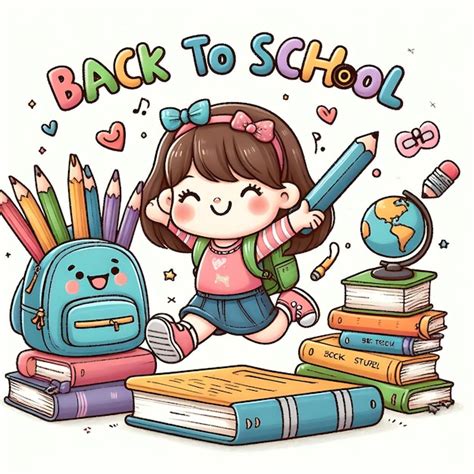 A Cartoon Drawing Of A Girl And Books With The Words Back To School