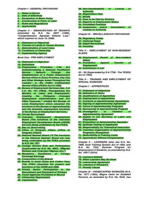 Labor Code Provision Summary Pdf Employment Collective Bargaining