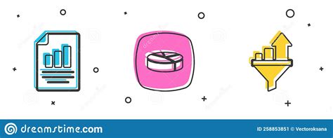 Set Document With Graph Chart Pie Infographic And Sales Funnel Icon