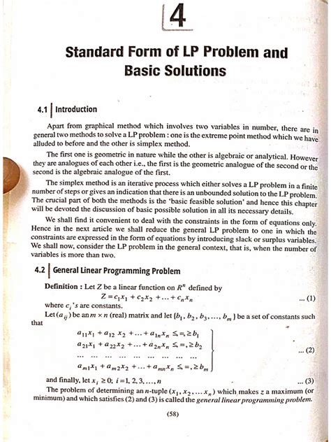 Lpp Standard Form Of Lp Problem And Basic Solutions Pdf