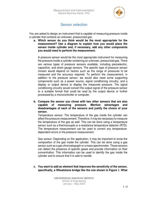 Sensors Exercise Pdf Sensor Electrical Resistance And Conductance