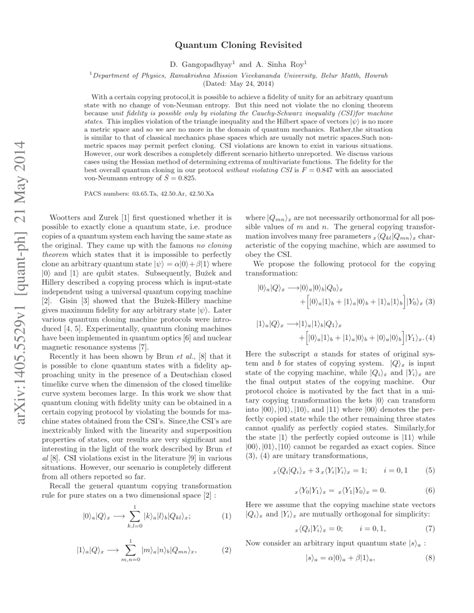 Pdf Quantum Cloning Revisited