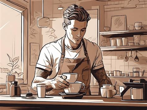 Premium Ai Image Flat Illustration A Male Barista Making Coffee