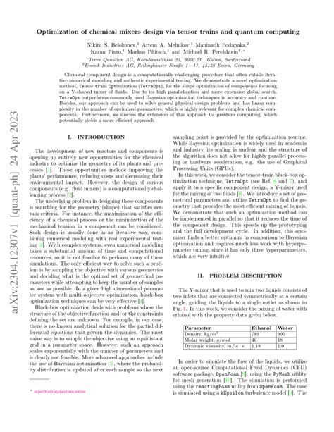 Pdf Optimization Of Chemical Mixers Design Via Tensor Trains And Quantum Computing
