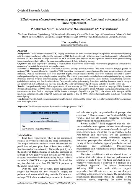 Pdf Effectiveness Of Structured Exercise Program On The Functional