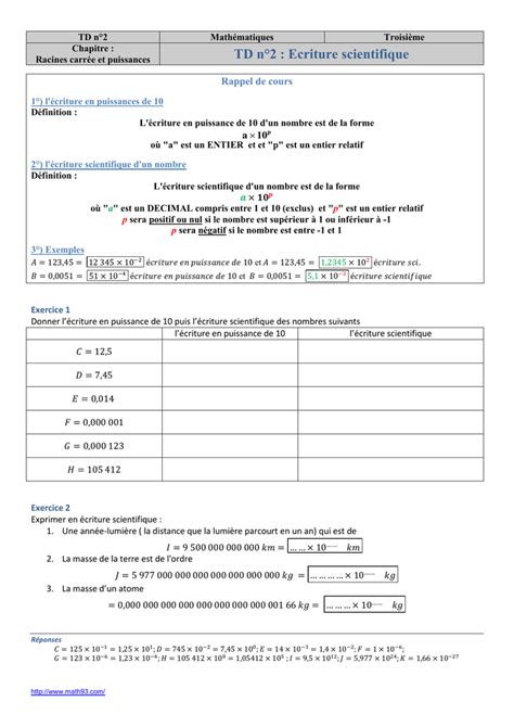 Ecriture Scientifique Et Puissances De 10