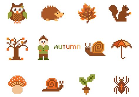 Pixel Autumn Vector Elements Pack 58670 Vector Art At Vecteezy