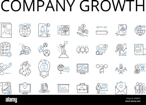 Company growth line icons collection. Business expansion, Corporate development, Organization ...