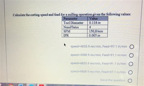 Solved Calculate The Cutting Speed And Feed For A Milling Chegg