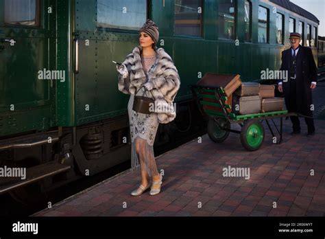 Reenactment Scene On The Platform Near An Authentic 1927 First Class