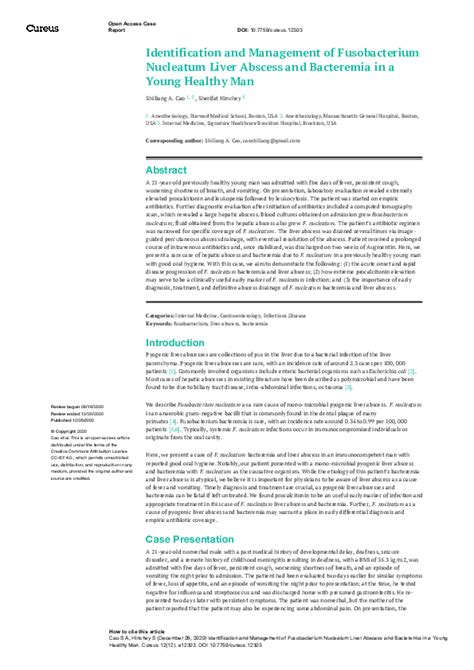 Pdf Identification And Management Of Fusobacterium Nucleatum Liver