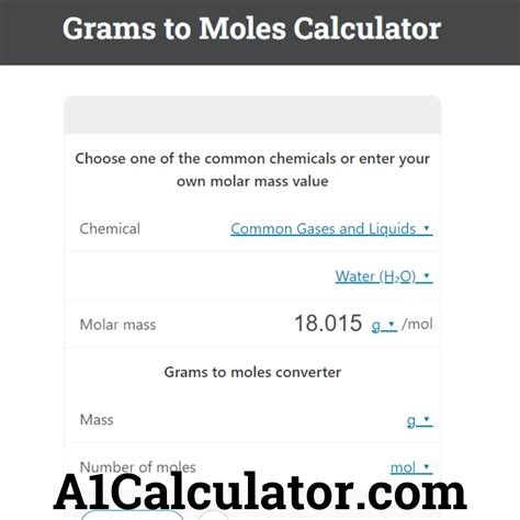 Grams To Moles Calculator 100 Free A1calculator