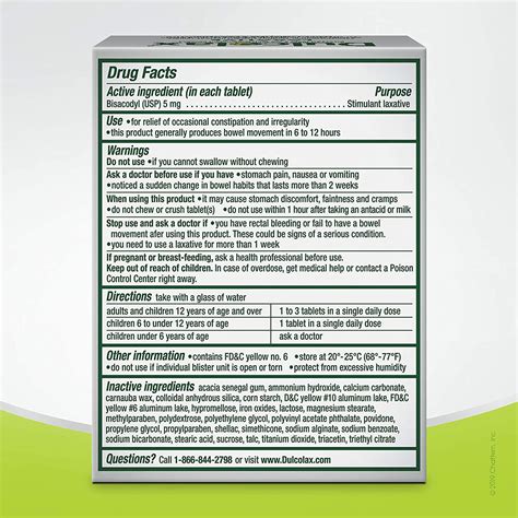 Dulcolax 100 Count Gentle Overnight Laxative Tablets Bisacodyl 5mg