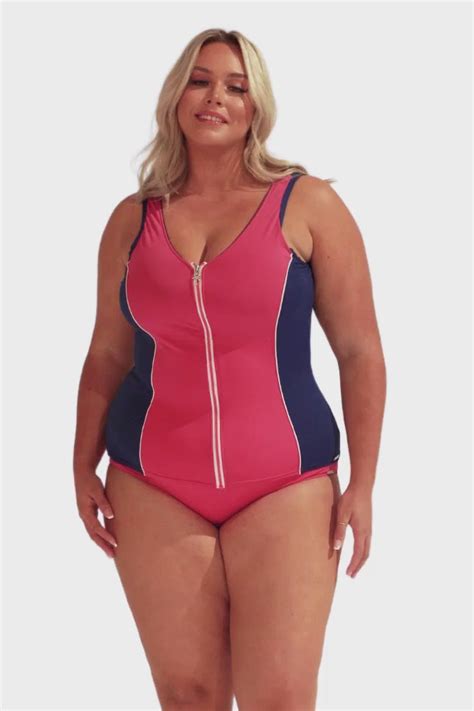 Luxe Sport Zip Front Tankini Top Curvy Swimwear Australia