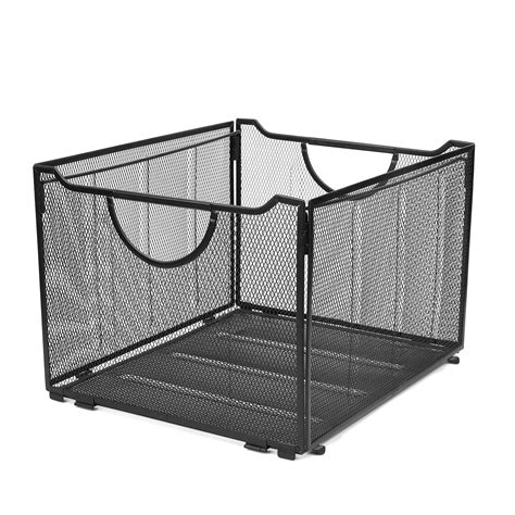 File Box Organizer Storage Basket Bin With Handle Legal Letter Size Collapsible Metal Mesh
