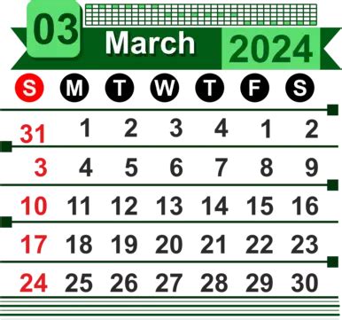 March 2024 Monthly Calender Design Vector March 2024 Monthly Calender