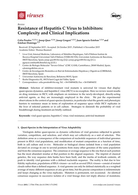 Pdf Resistance Of Hepatitis C Virus To Inhibitors Complexity And