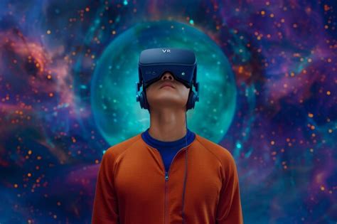 Man Using Vr Headset For Holographic Experience In Modern Living Room